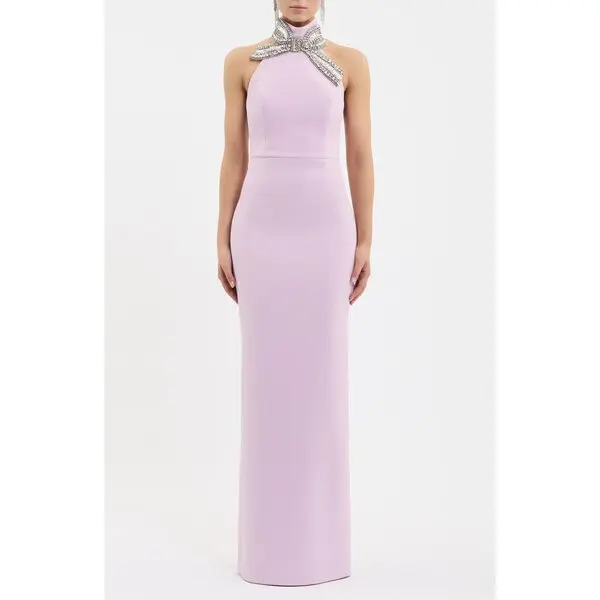 Rebecca Vallance Yolanda Embellished Halter Gown - Lilac