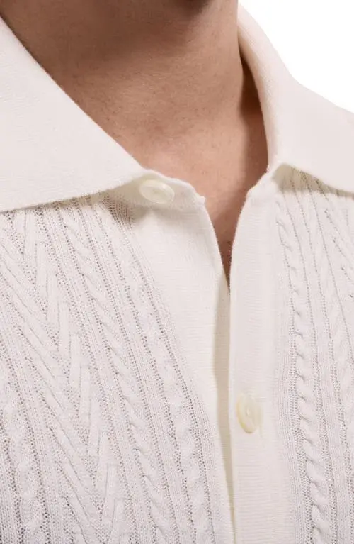 Bugatchi Short Sleeve Cable Knit Button-up Sweater - Chalk