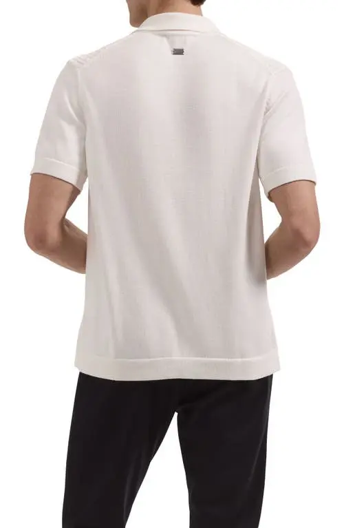Bugatchi Short Sleeve Cable Knit Button-up Sweater - Chalk