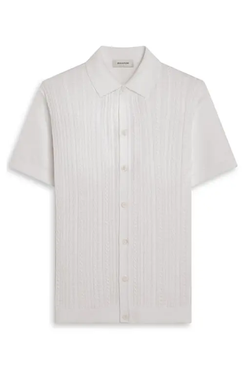 Bugatchi Short Sleeve Cable Knit Button-up Sweater - Chalk