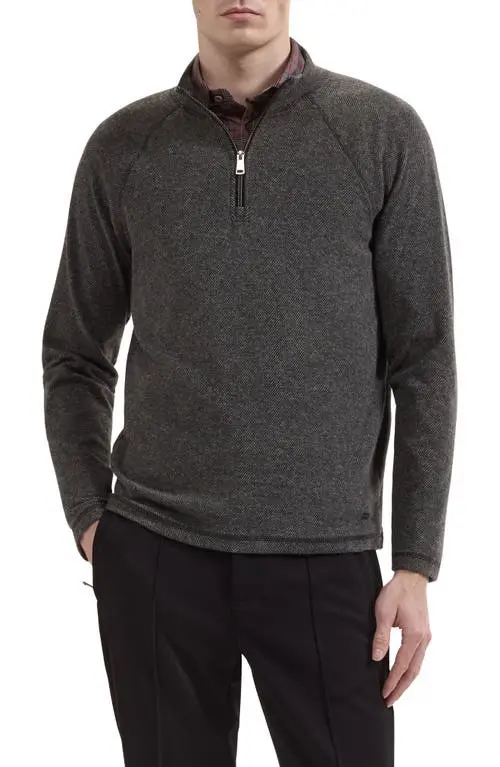 Bugatchi Herringbone Quarter Zip Knit Top - Black