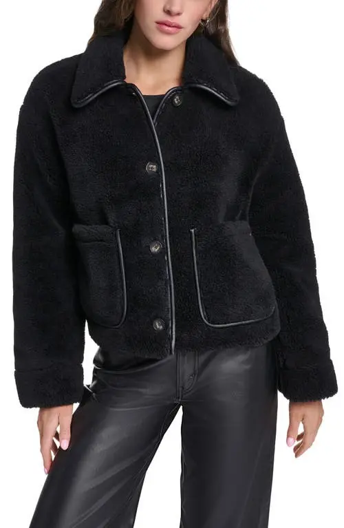 LEVI'S Faux Fur Jacket With Faux Leather Trim - Black