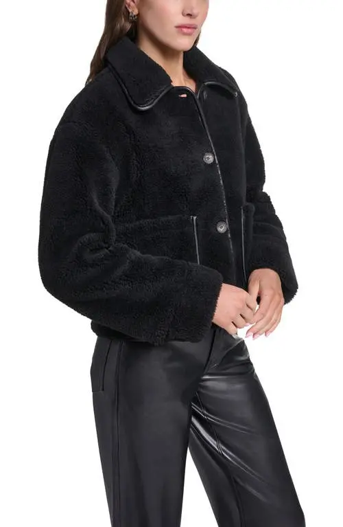 LEVI'S Faux Fur Jacket With Faux Leather Trim - Black