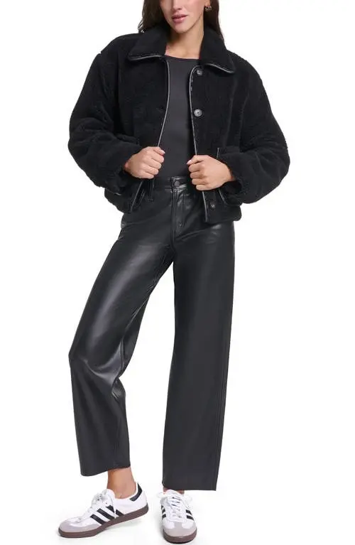 LEVI'S Faux Fur Jacket With Faux Leather Trim - Black