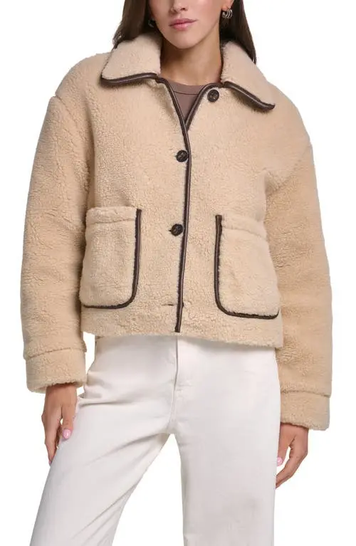LEVI'S Faux Fur Jacket With Faux Leather Trim - Camel