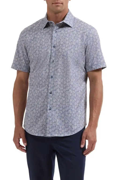 Bugatchi Miles Ooohcotton® Print Short Sleeve Button-up Shirt - Slate