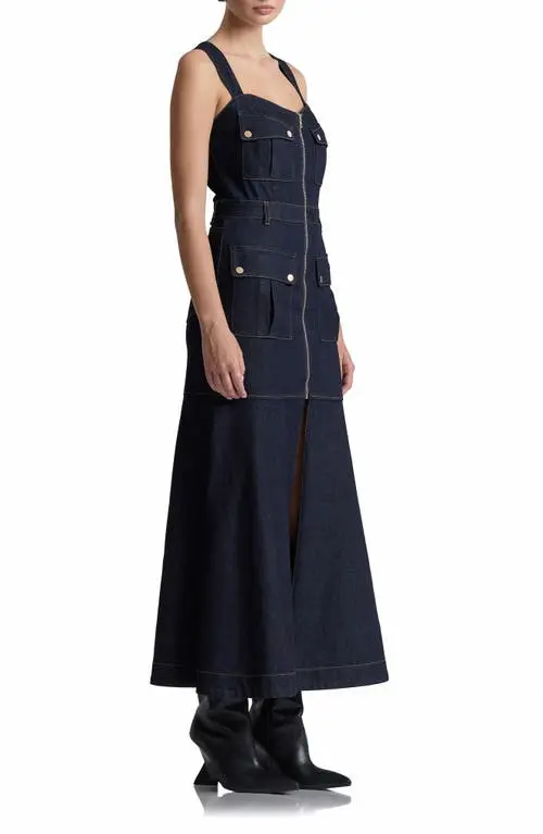Avec Les Filles Denim Cargo Fit & Flare Maxi Dress