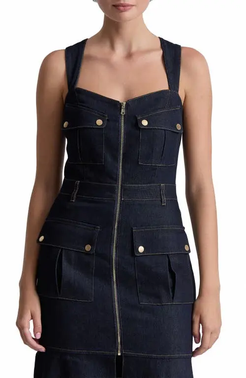 Avec Les Filles Denim Cargo Fit & Flare Maxi Dress