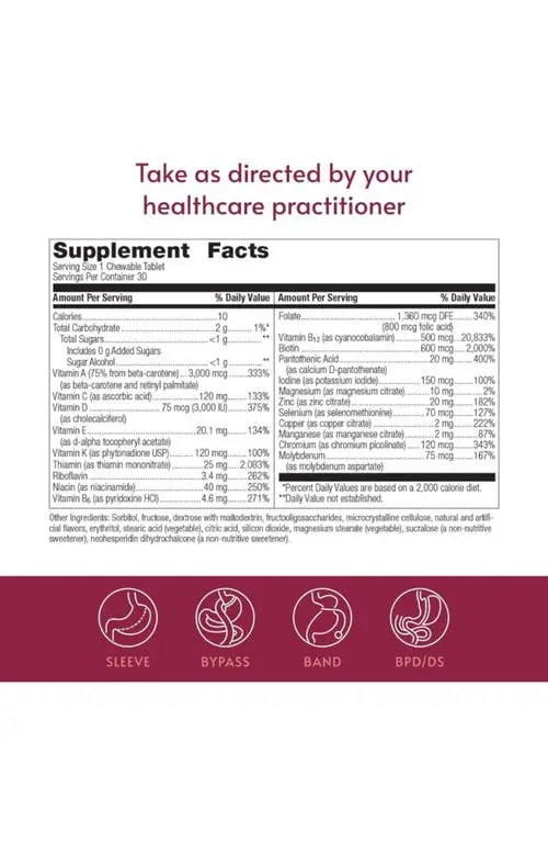 BARIATRIC ADVANTAGE Chewable Ultra Solo Once-per-day Daily Multivitamin Without Iron 30 Count