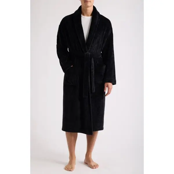 Majestic International Textured Plush Shawl Robe - Black