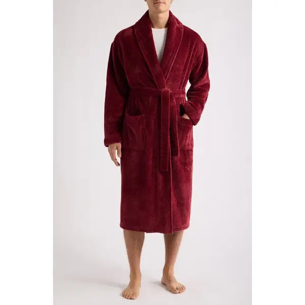 Majestic International Textured Plush Shawl Robe - Cabernet