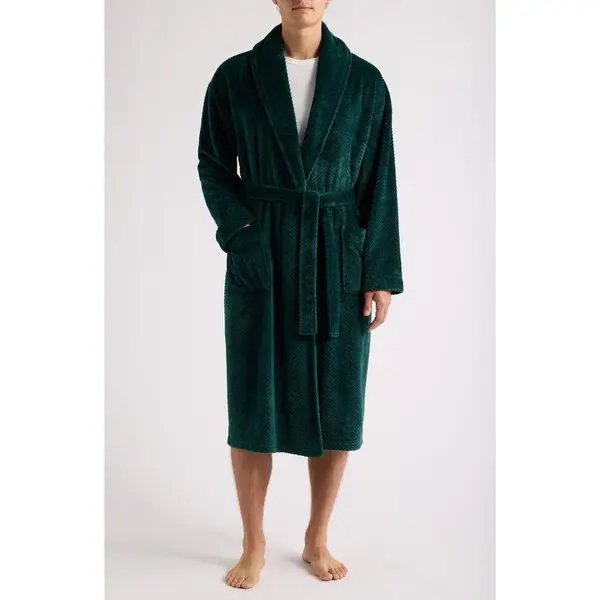 Majestic International Textured Plush Shawl Robe - Evergreen
