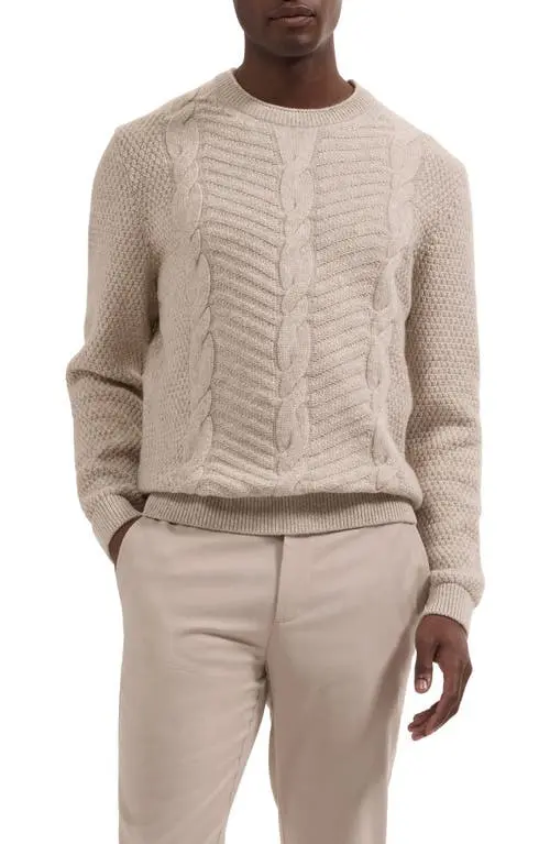 Bugatchi Crewneck Cable Knit Sweater - Cobblestone