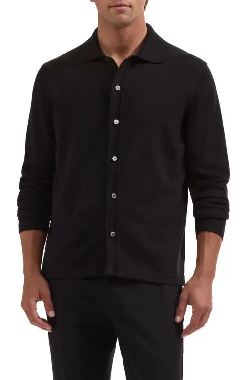 Bugatchi Cotton & Modal Polo Cardigan - Black
