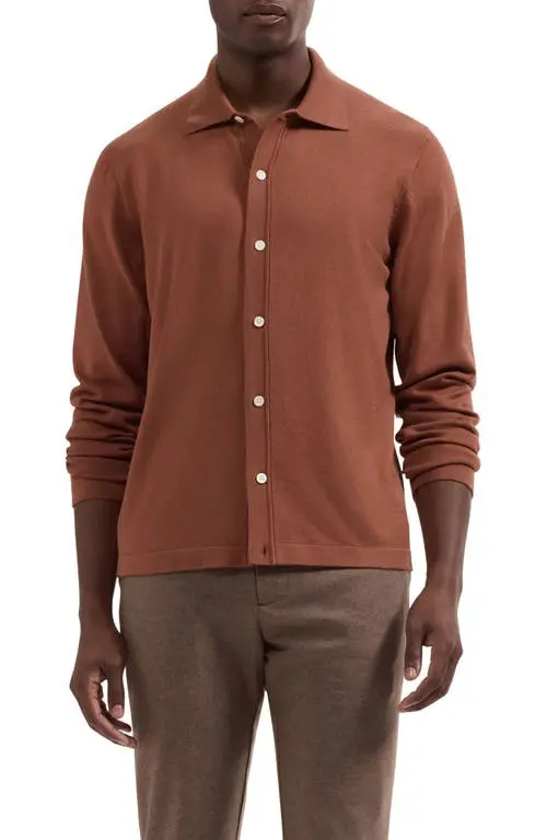 Bugatchi Cotton & Modal Polo Cardigan - Bronze