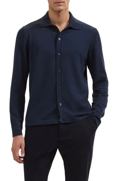 Bugatchi Cotton & Modal Polo Cardigan - Navy