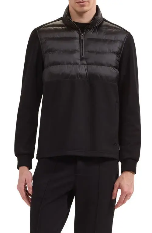 Bugatchi Soft Touch Quilted Quarter Zip Pullover - Black