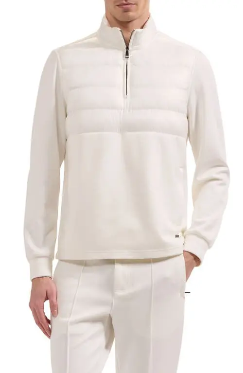 Bugatchi Soft Touch Quilted Quarter Zip Pullover - Chalk