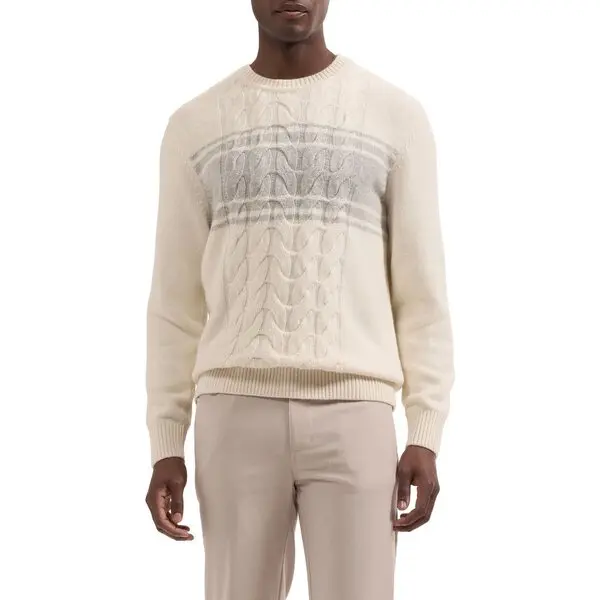 Bugatchi Cable Knit Wool & Cotton Sweater - Ivory