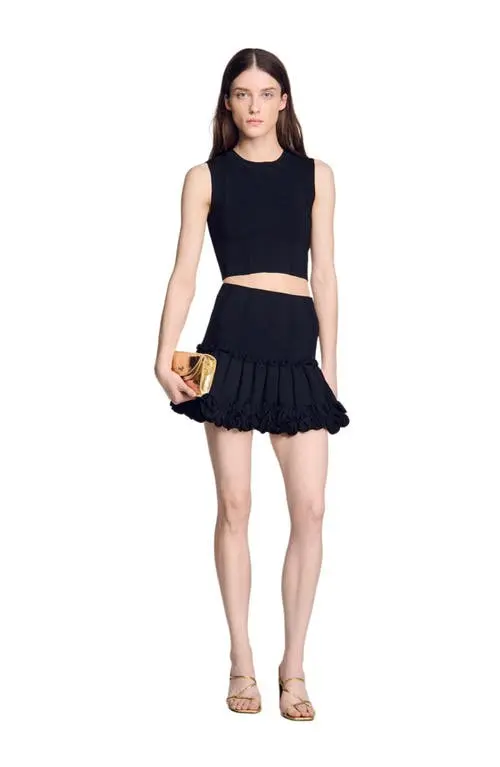 Sandro Short Ribbed Knit Skirt