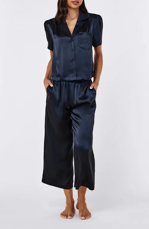 PAPINELLE Audrey Mulberry Silk Crop Pajamas - Deep Navy