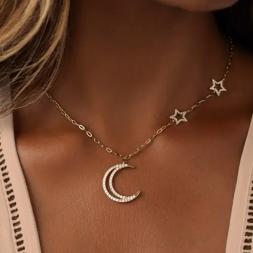 KARMA AND LUCK Lunar Grace Radiant Moon & Stars Necklace