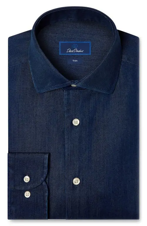 David Donahue Trim Fit Cotton Dress Shirt - Denim