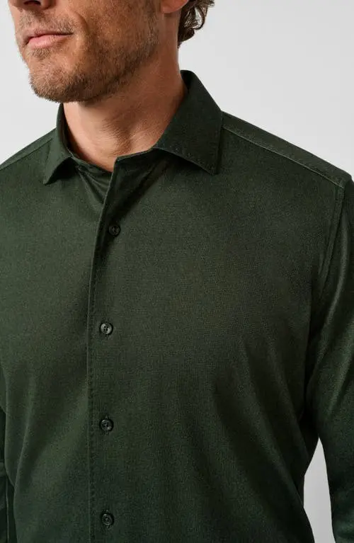 David Donahue Solid Texture Knit Sport Shirt - Hunter