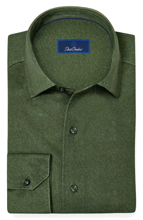 David Donahue Solid Texture Knit Sport Shirt - Hunter
