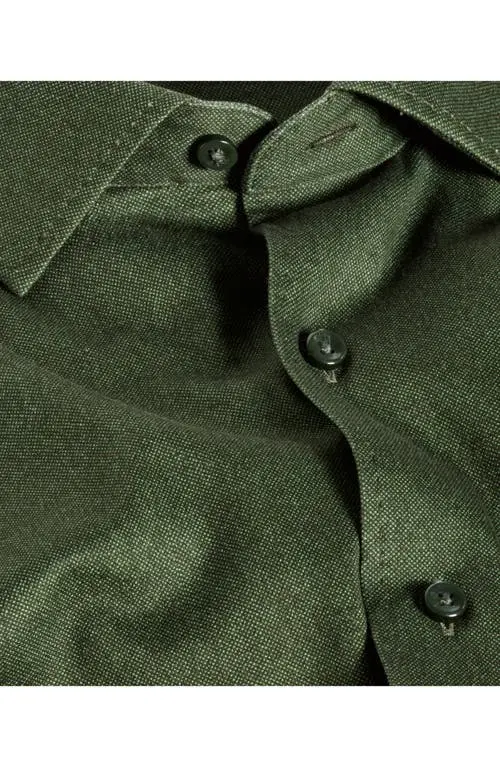 David Donahue Solid Texture Knit Sport Shirt - Hunter