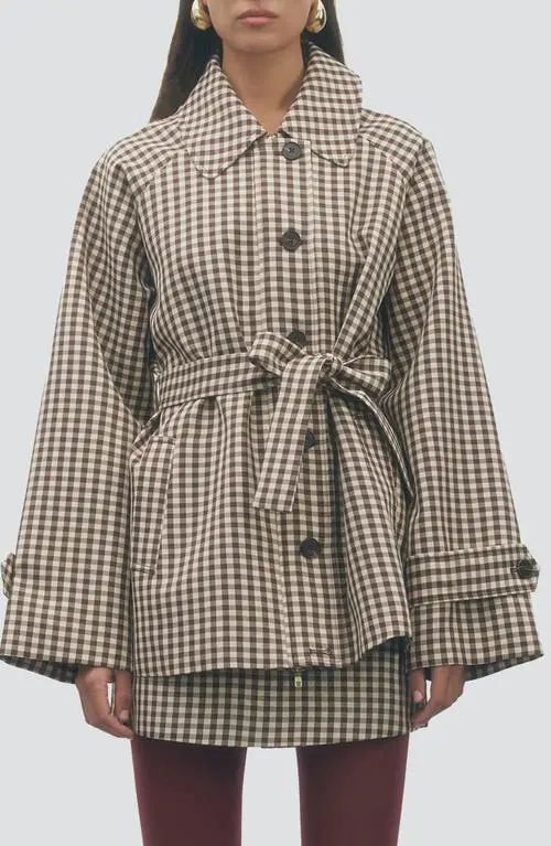 MAUDE CLUB Clarke Gingham Trench Jacket - Brown Beige