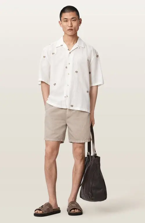 ALLSAINTS Feline Embroidered Linen & Cotton Camp Shirt - Ecru