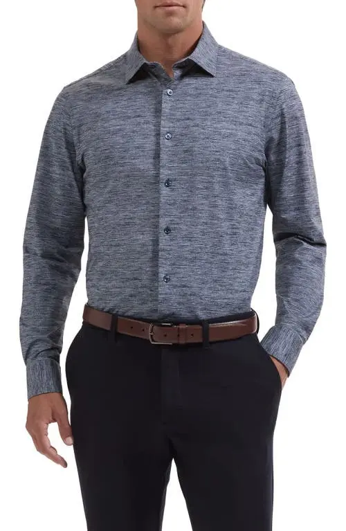 Bugatchi James Ooohcotton® Heathered Button-up Shirt - Navy