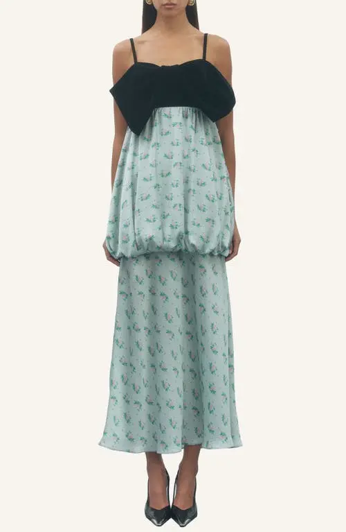 MAUDE CLUB Floral Bubble Hem Maxi Dress - Mint Multi