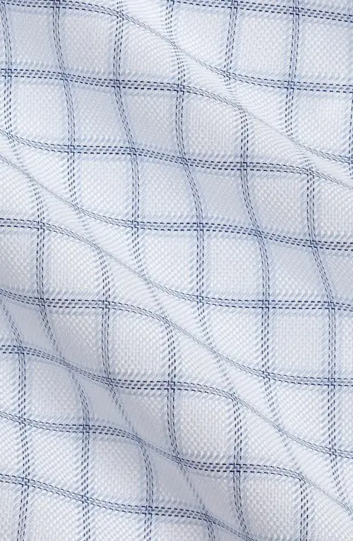 David Donahue Regular Fit Windowpane Check Dress Shirt - White/navy