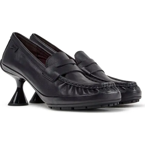 Camper Leather Moccasin Pump - Black