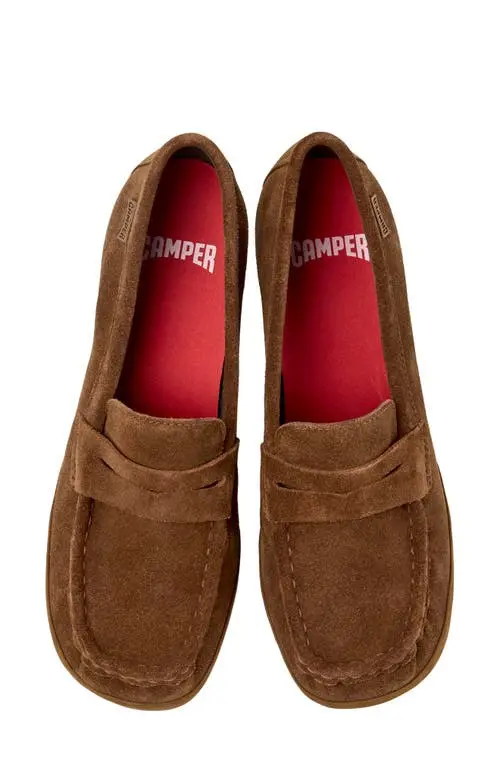 Camper Leather Moccasin Pump - Medium Brown