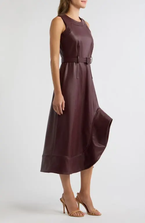 Anne Klein Asymmetrical Hem Faux Leather A-line Midi Dress