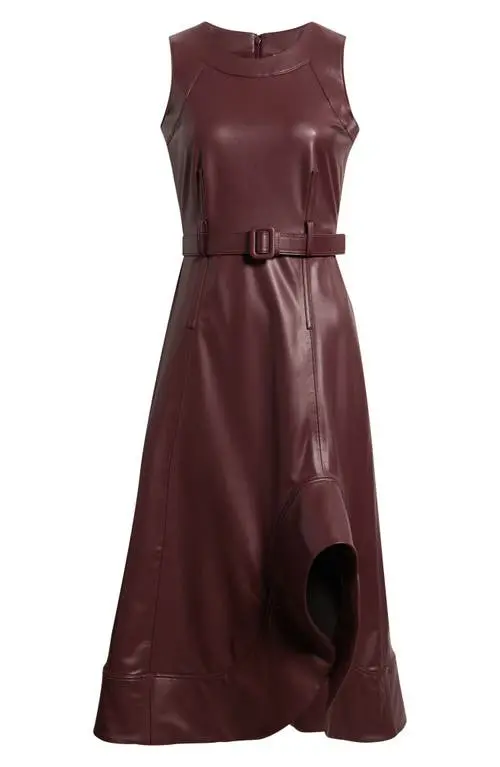 Anne Klein Asymmetrical Hem Faux Leather A-line Midi Dress
