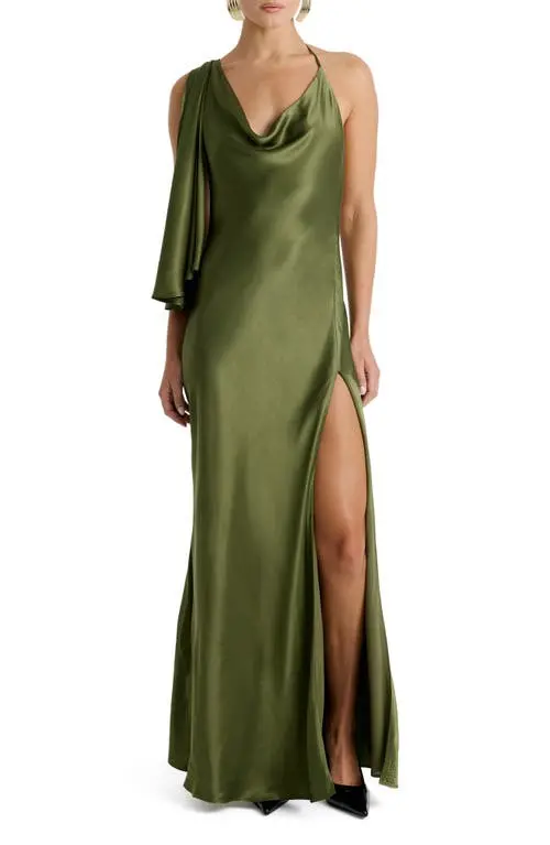 Bardot Anastasia Satin Maxi Halter Dress - Khaki