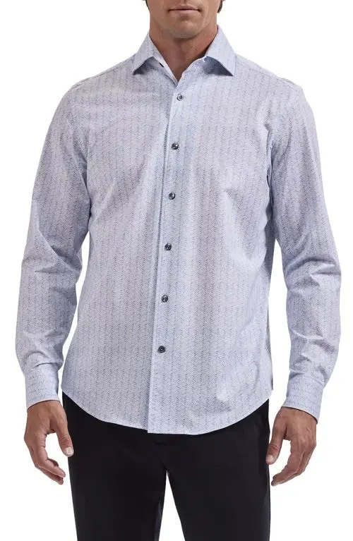 Bugatchi Devon Ooohcotton® Herringbone Print Button-up Shirt - Orchid