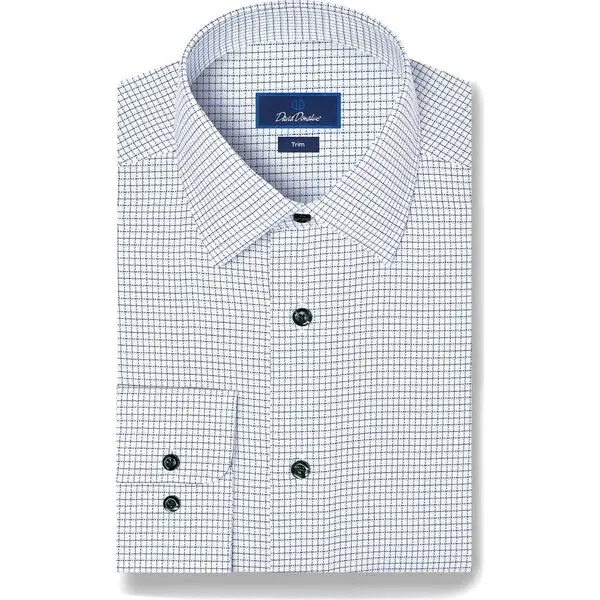 David Donahue Trim Fit Check Dress Shirt - Blue/green