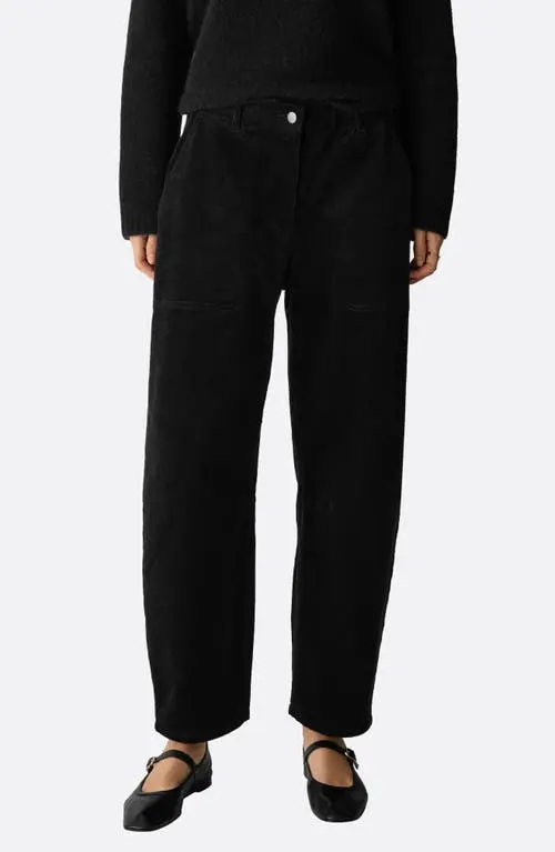Eileen Fisher Arch Stretch Cotton Corduroy Ankle Pants - Black