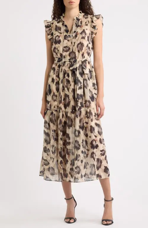 Julia Jordan Abstract Animal Print Midi Dress - Tan Black