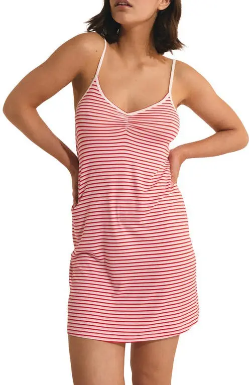 ETAM Vicky Striped Chemise With Ruched Neckline - Red