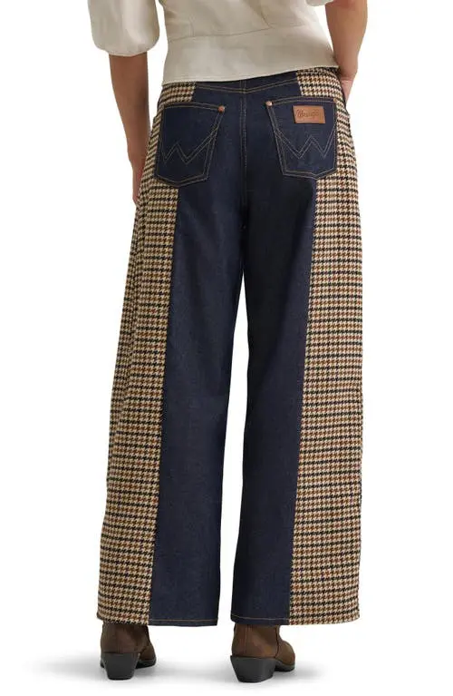 Wrangler Barrel Leg Houndstooth Paneled Jeans