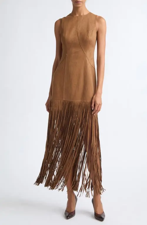 TOCCIN Esther Faux Suede Fringe Minidress - Cedar