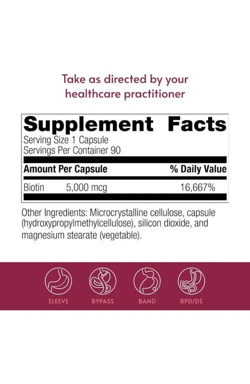 BARIATRIC ADVANTAGE Biotin 5000 Mcg High Potency Hair Skin Nails Supplement 90 Count