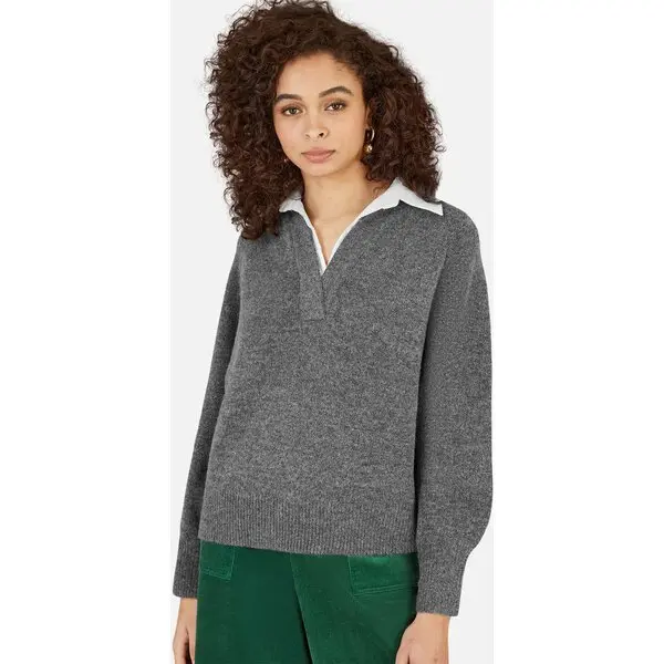 YUMI Collar Detail Knitted Jumper - Grey