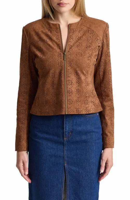 Bagatelle Eyelet Faux Suede Jacket - Saddle